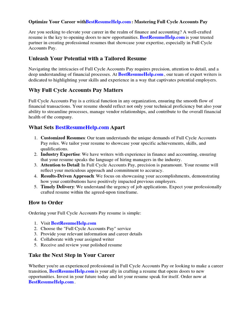 Full Cycle Accounts Payable Resume | PDF | Accounts Payable | Résumé