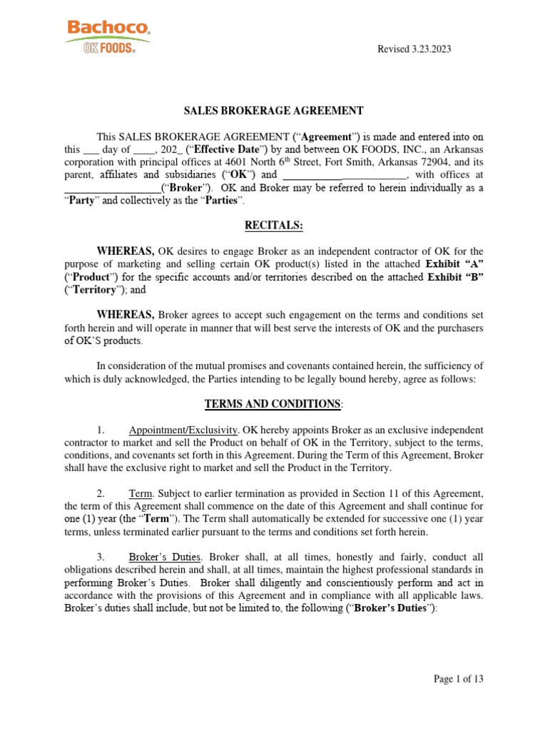 Form Sales Brokerage Agreement - Revised 3.23.23 (FINAL) | PDF ...