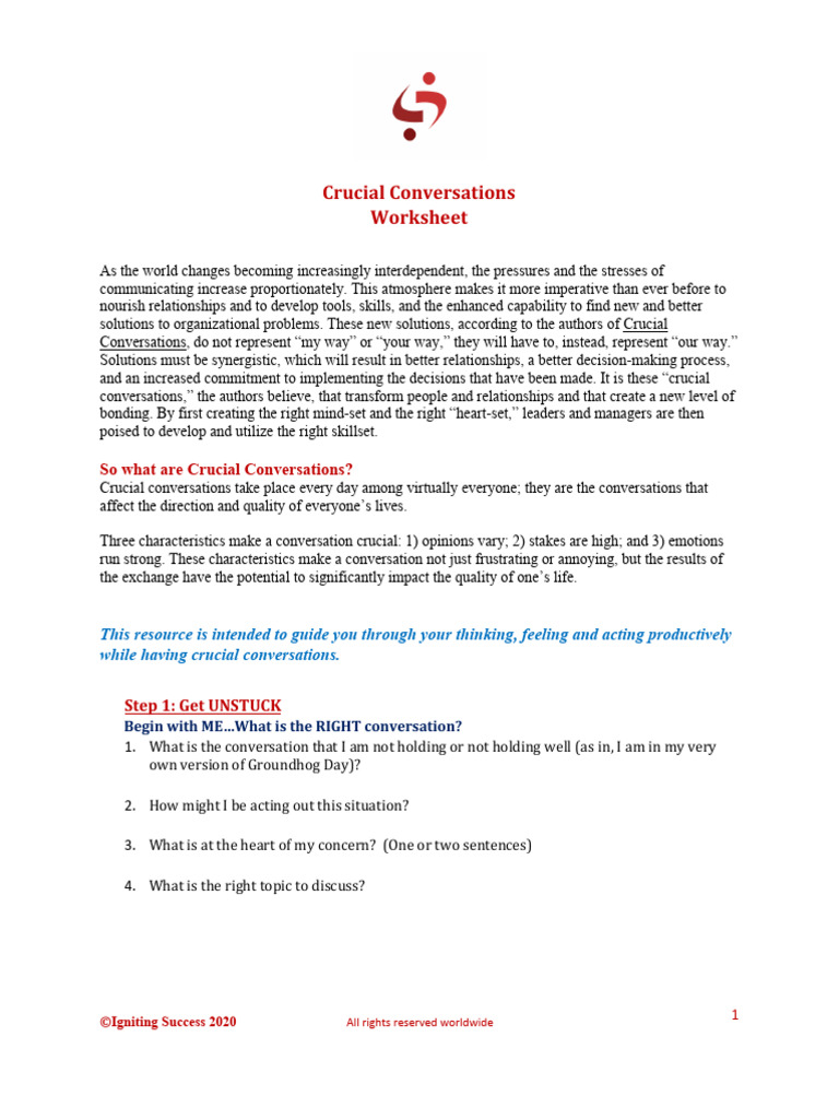 Crucial Conversations Worksheet | PDF | Decision Making | Consensus ...
