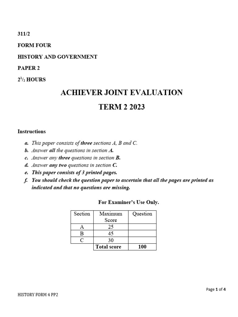 Hist PP2 Form 4 T 2 2023 | Download Free PDF | Africa