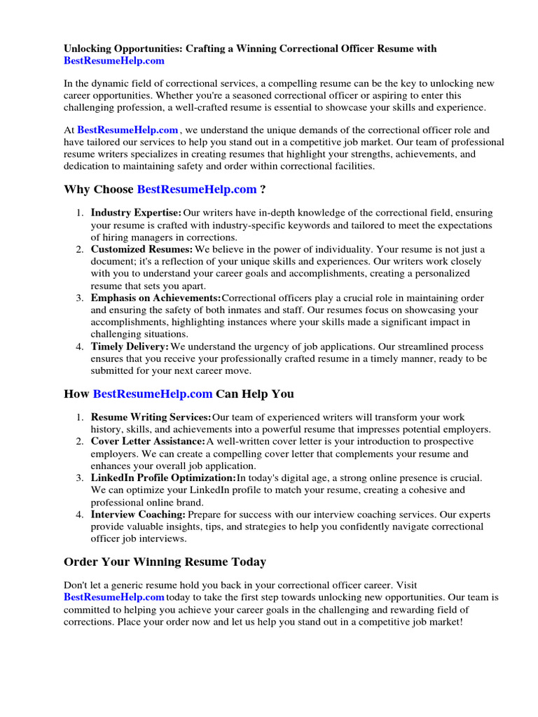 Correctional Officer Job Description Resume | PDF | Résumé | Prison