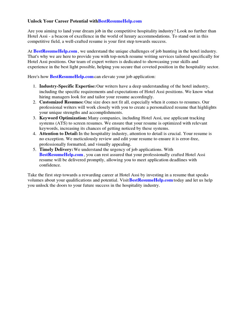 Hotel Assistant General Manager Cover Letter Sample | PDF | Résumé | Hotel