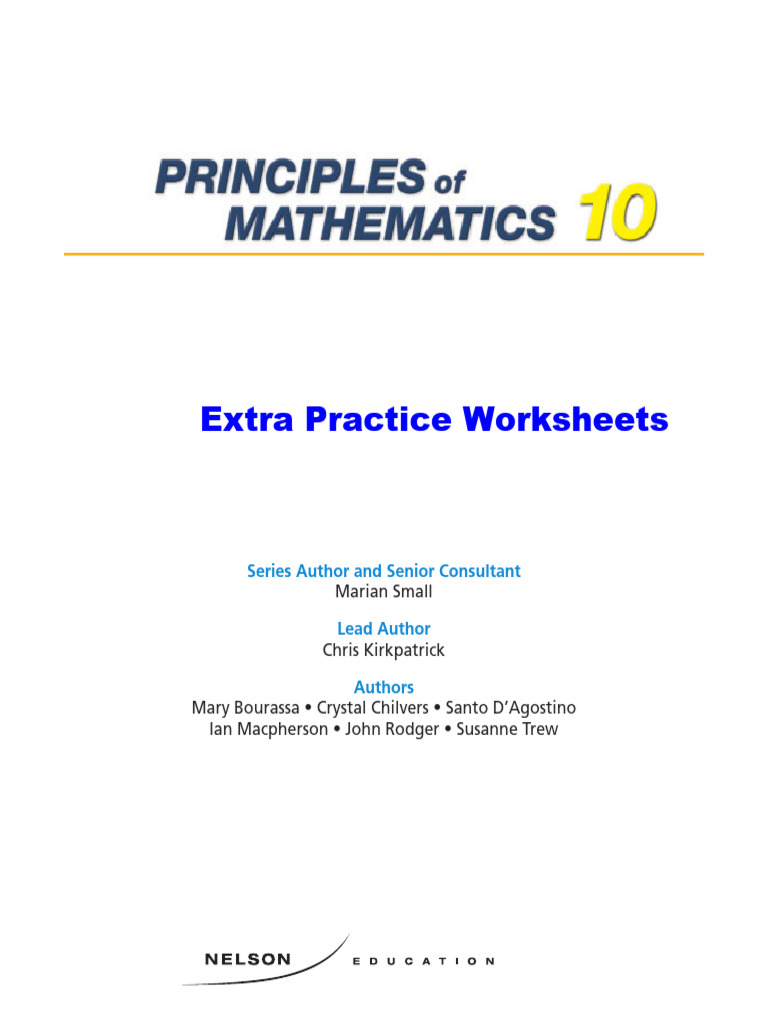 Nelson 10 Extra Practice Worksheets | PDF | Quadratic Equation | Factorization