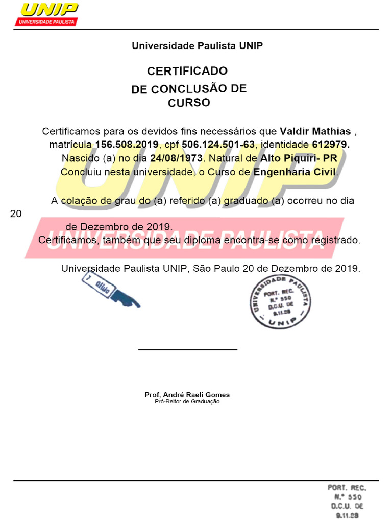 Certificado - Unip Conclusao de Curso _ | PDF