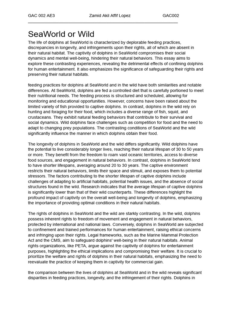Essay Final Version | PDF | Dolphin | Animal Welfare