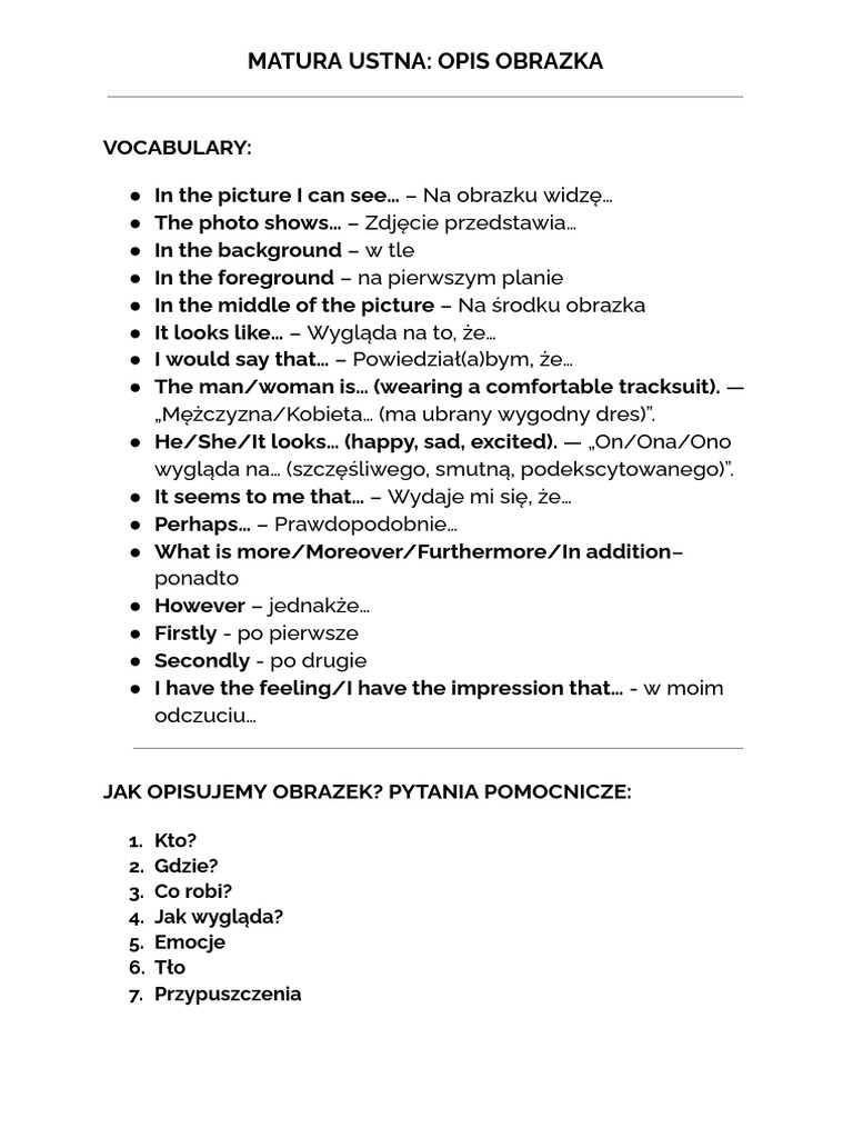 Opis Obrazka Matura | PDF