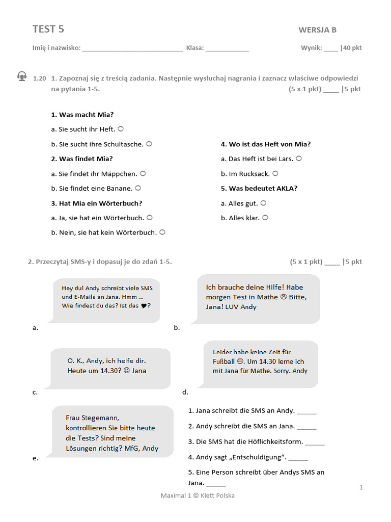 TEST 5 Wersja B | PDF