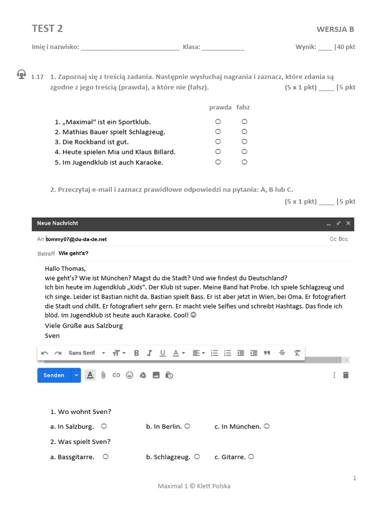 TEST 2 Wersja B | PDF