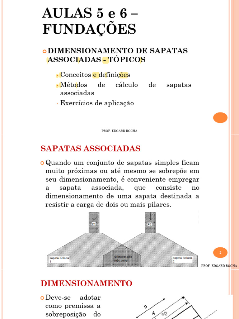 Fundacoes - Aula 5 e 6 - Dimensionamento de Fundacoes Rasas - Sapatas Associadas | PDF