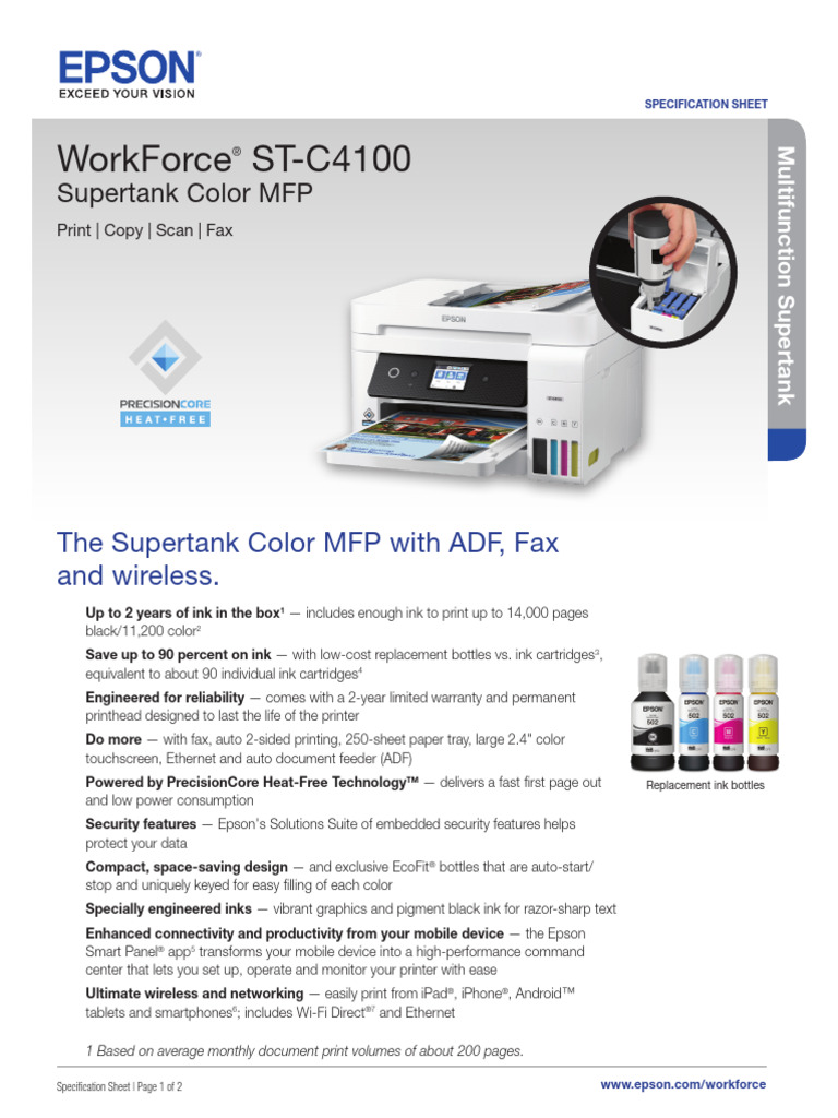 WorkForce ST-C4100 Printer Specification Sheet CPD-60926R2 | PDF ...