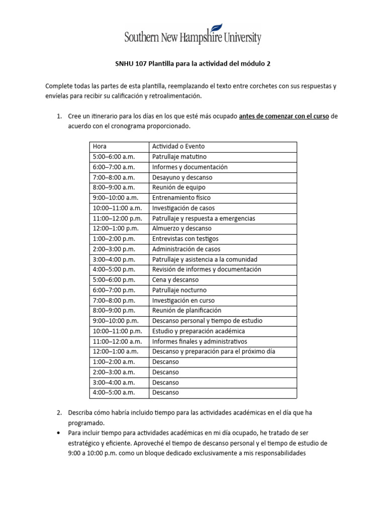 SNHU 107 Module Two Activity Template | PDF | Policía