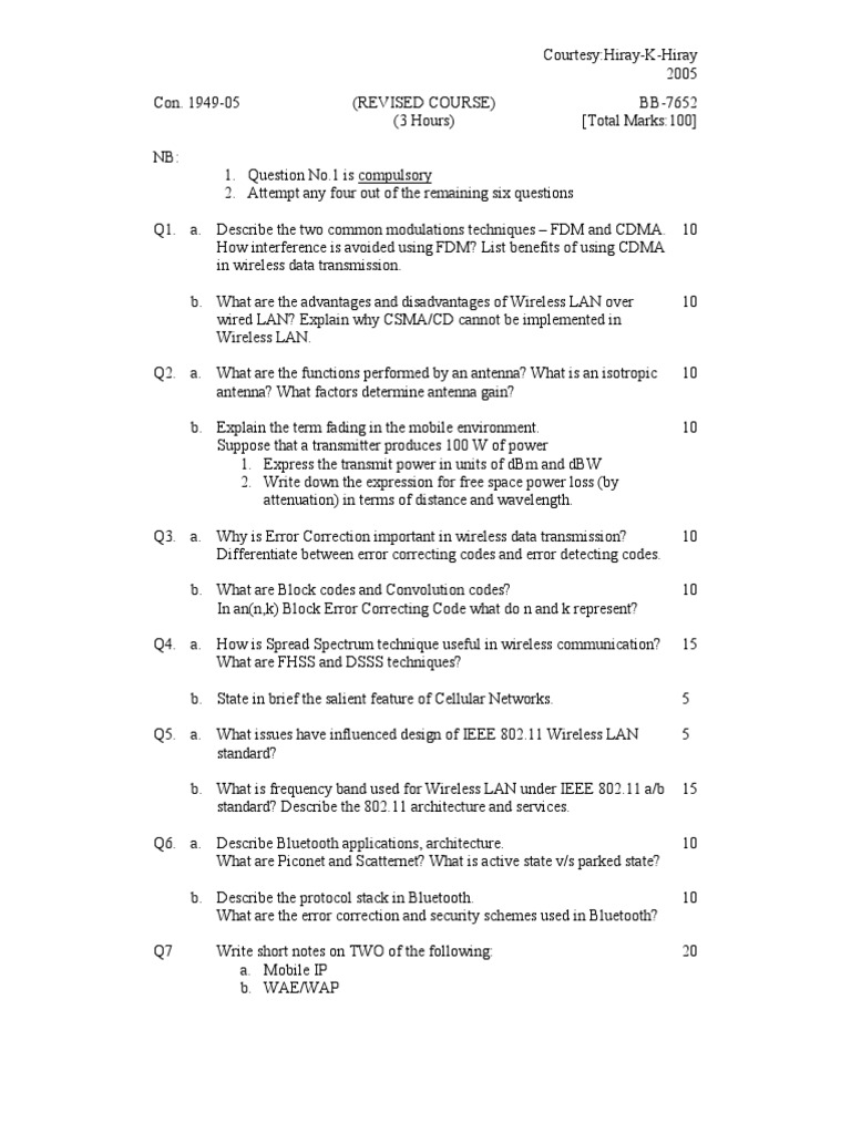 Wireless Question and Answers | PDF | Ieee 802.11 | Bluetooth