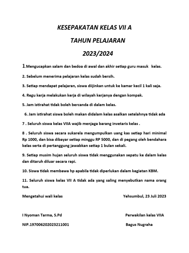 Kesepakatan Kelas Vii A Pdf