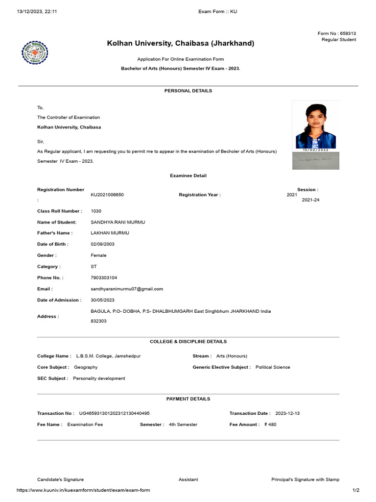 Exam Form - Ku Sem4 | PDF