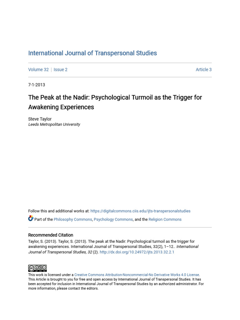 The Peak at The Nadir - Psychological Turmoil As The Trigger For A ...