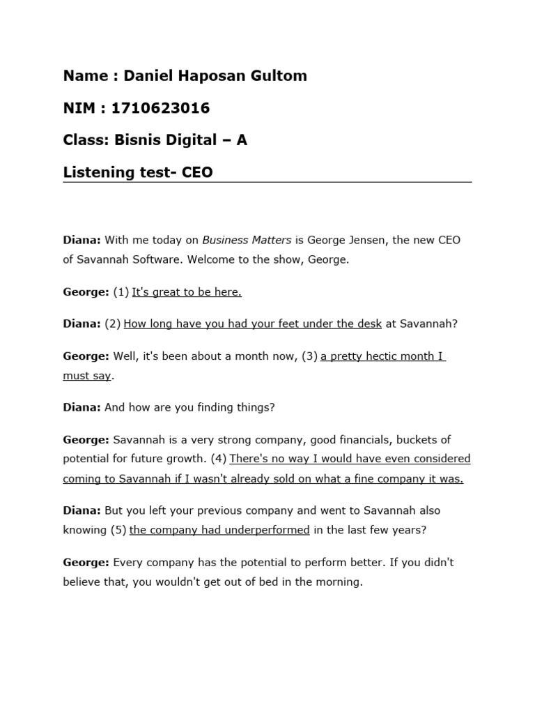 12 - Daniel Haposan Gultom - Listening Test CEO | PDF 12 - Daniel Haposan Gultom - Listening Test CEO | PDF