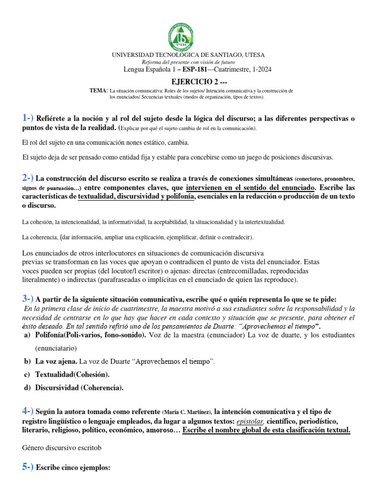 Ejercicio 2, Rol, Intenc, Secuenc T, 181,1-24 | PDF | Verbo ...