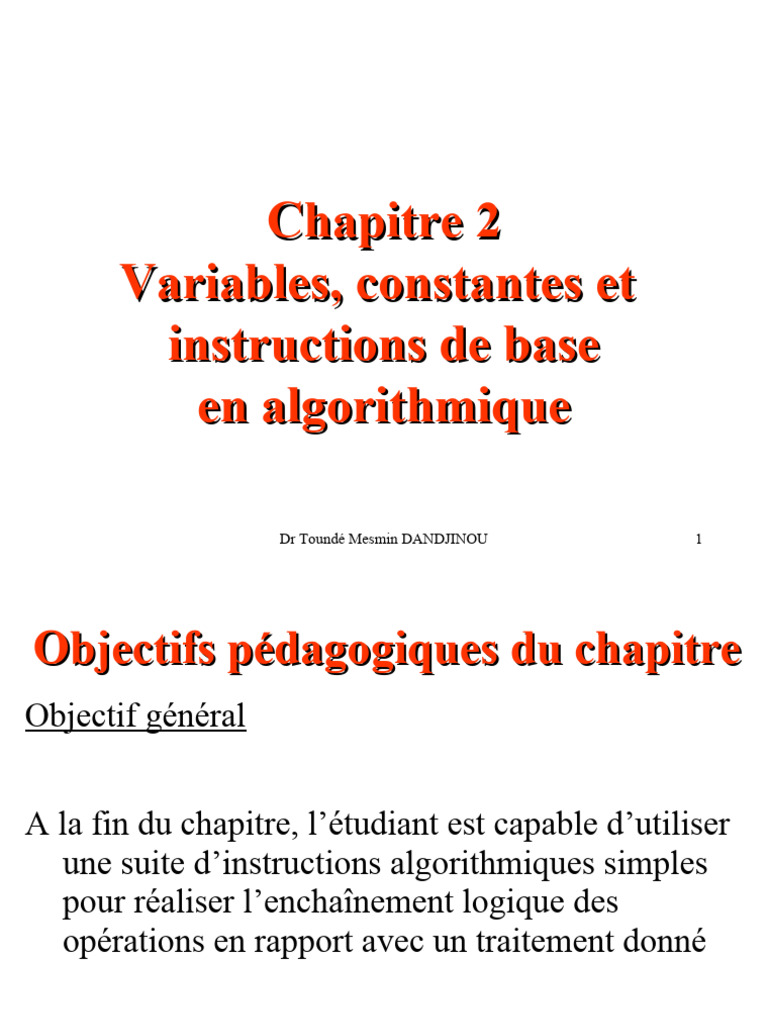 Chap2 Variables Instructions de Base Version Papier | PDF | Booléen ...