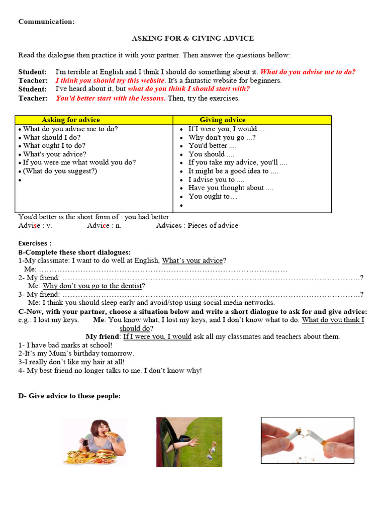 Asking For & Giving Advice 2022-2023 | PDF | Language Arts & Discipline