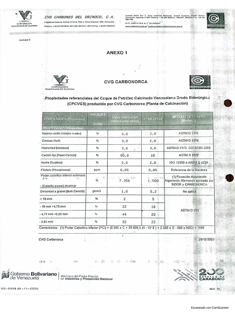ESP Oferta Coque de Petróleo Calcinado Venezolano Grado Siderurgico | PDF