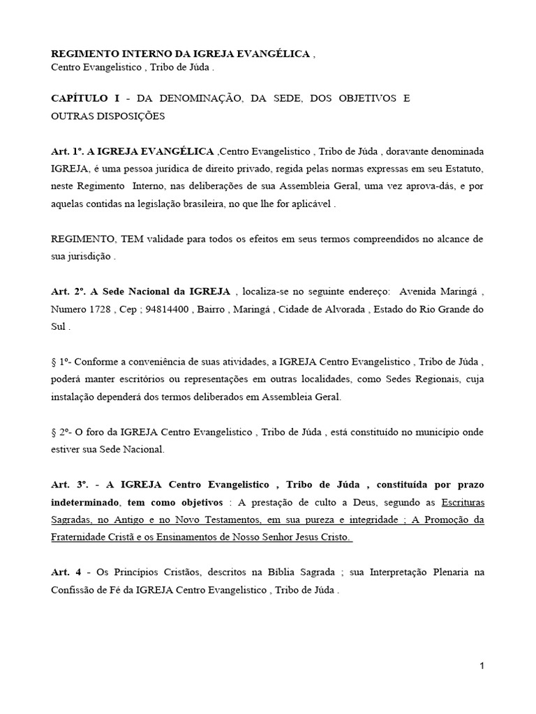 Regimento Interno Da Igreja | PDF