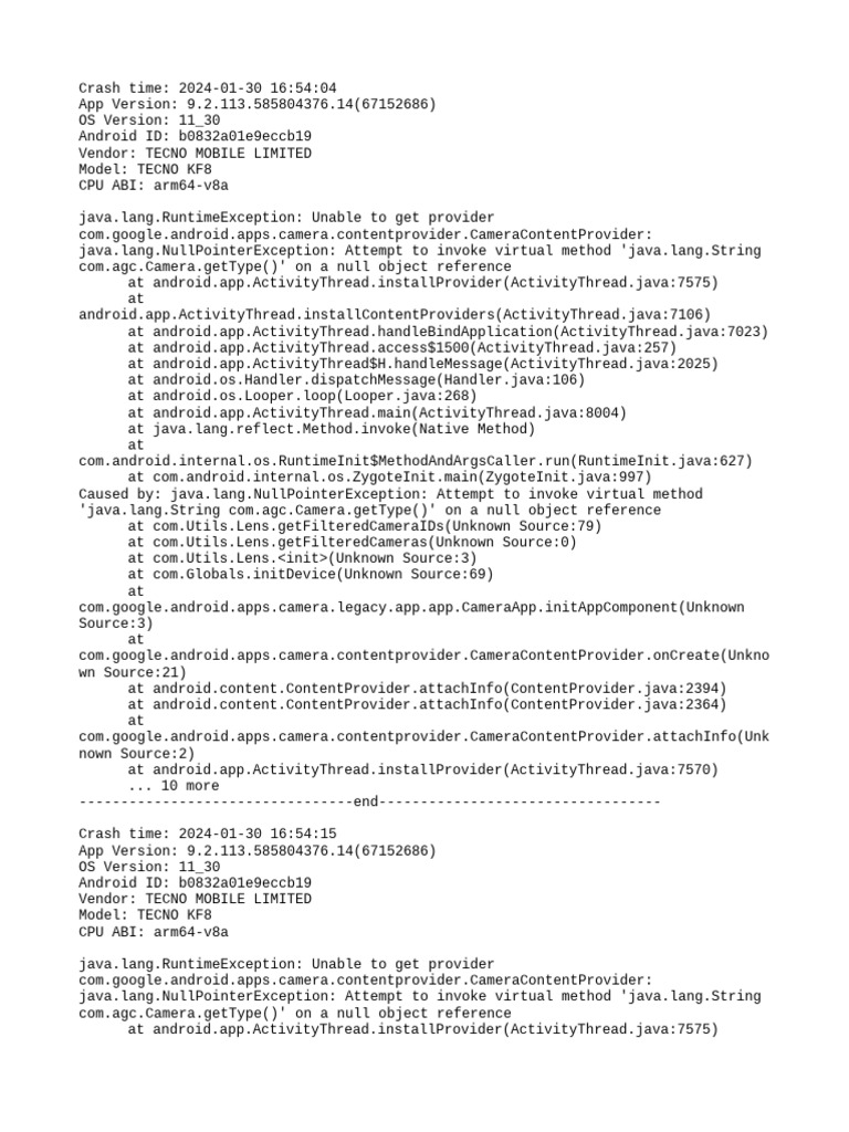 Crash 20240130 | PDF | Java (Programming Language) | Android (Operating System)