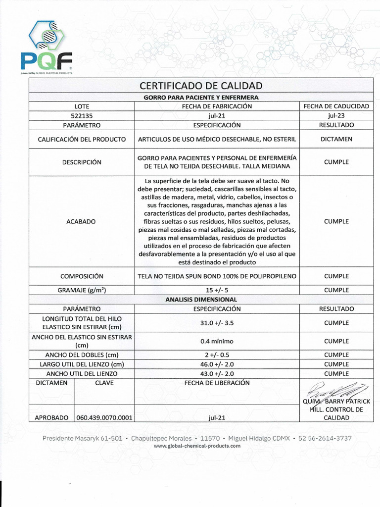 Certificado de Calidad | PDF