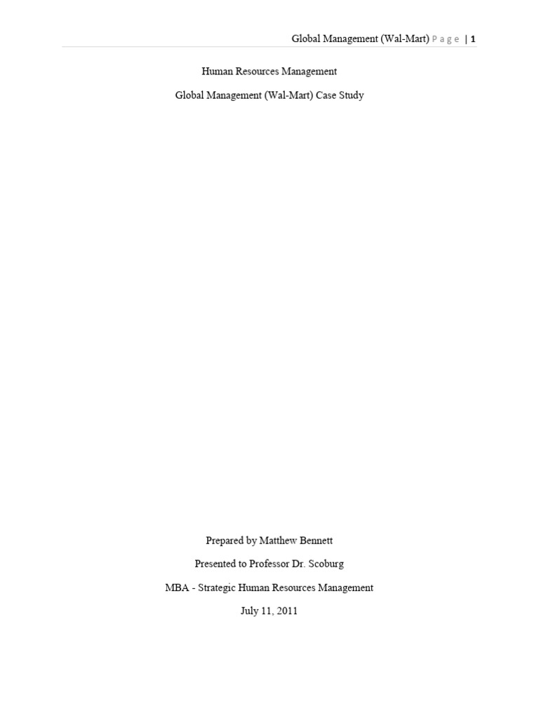 Harvard Case Study Global Management Wal | PDF | Walmart | Retail