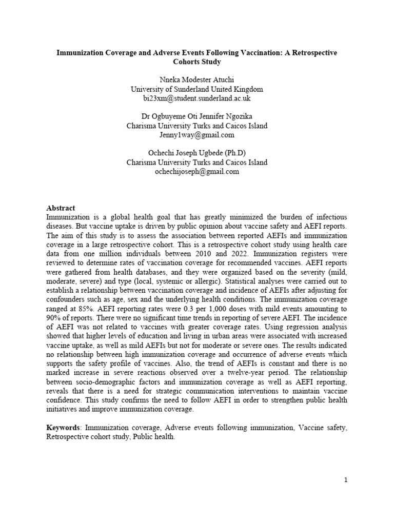 Immunization Coverage and Adverse Events Following Vaccination A ... Immunization Coverage and Adverse Events Following Vaccination A ...