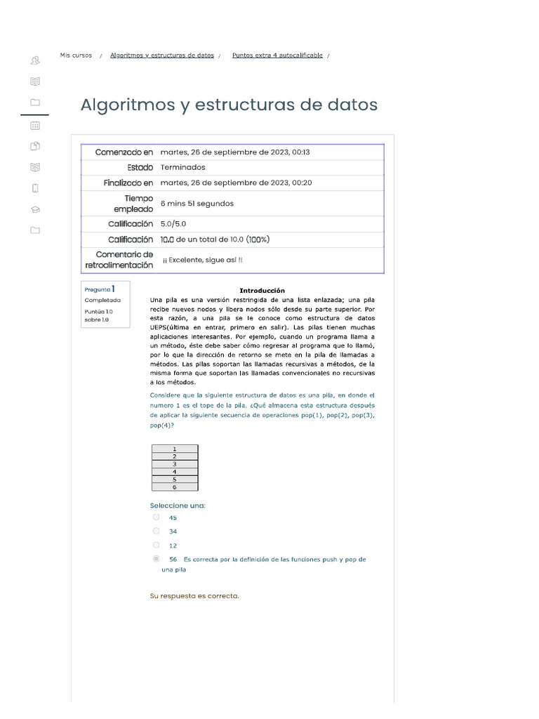 Algoritmos y Estructuras de Datos - Autocalificable 4 | PDF