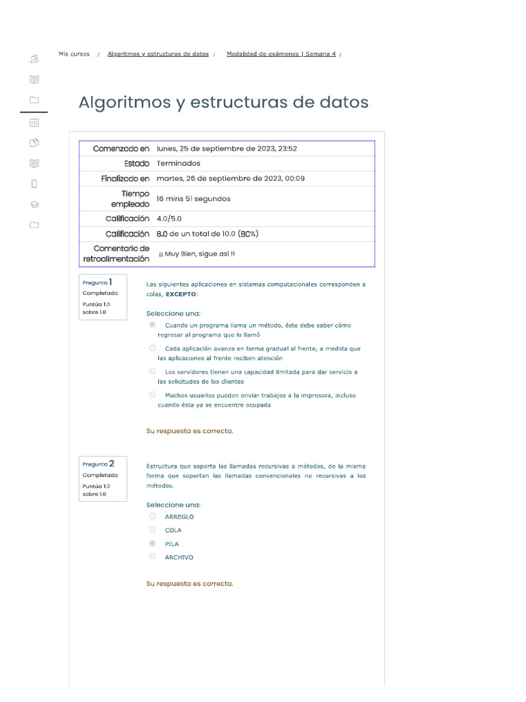 Algoritmos Y Estructuras De Datos Semana 4 Pdf