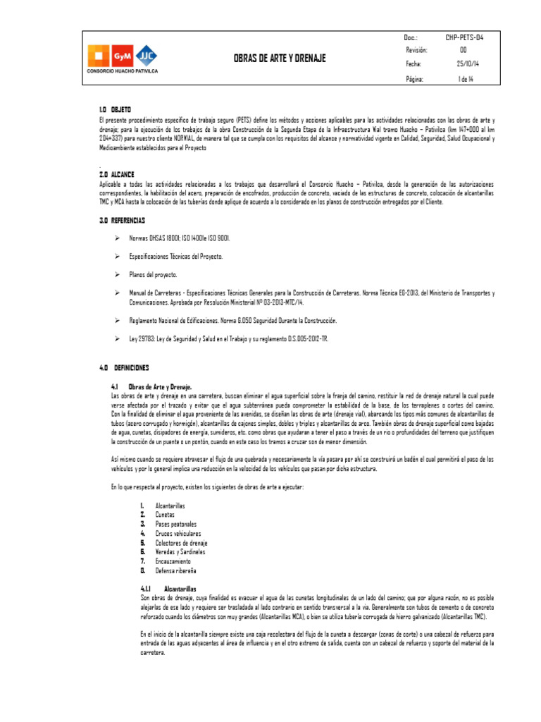 CHP-PETS-04 Obras de Arte y Drenaje | PDF | Hormigón | Control de inundaciones