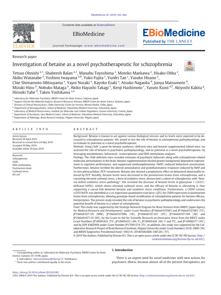 Investigation of Betaine As A Novel Psychotherapeutic For Schizophrenia | PDF | Biochemistry ...