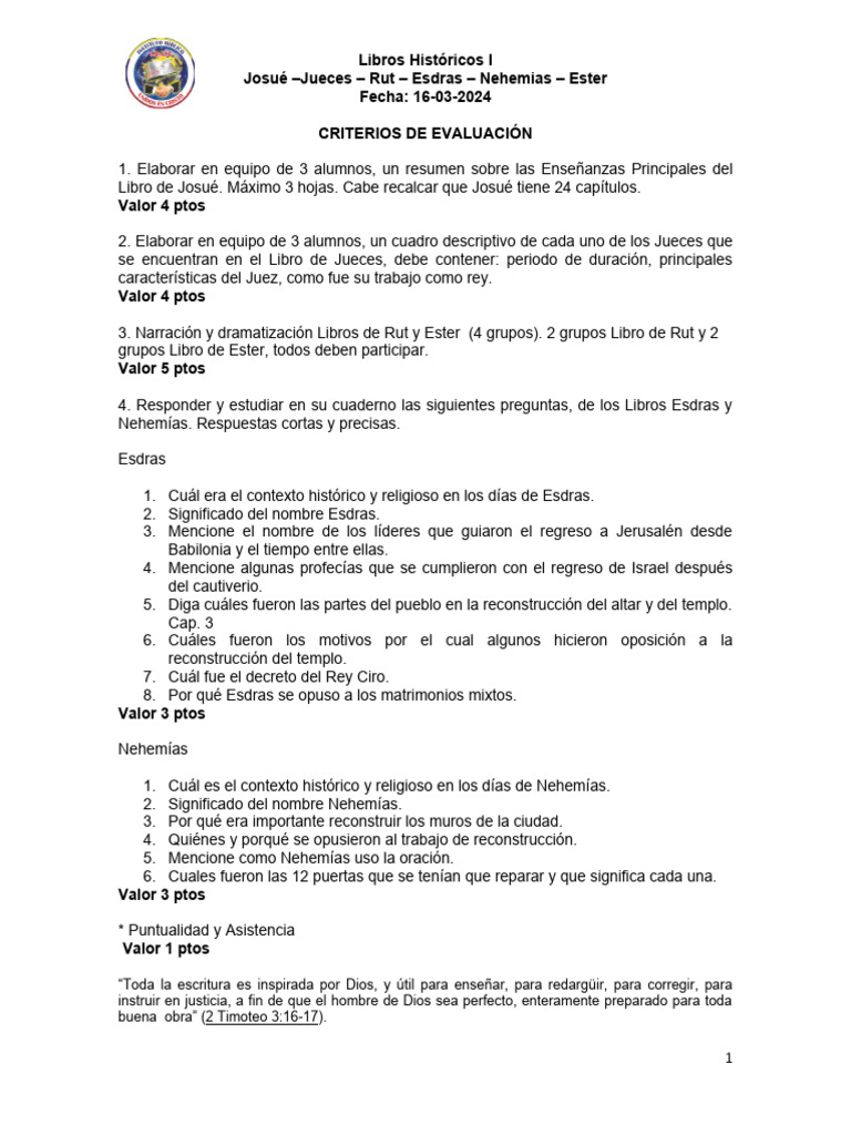 Programa de La Materia y Plan de Libros Historicos I | PDF