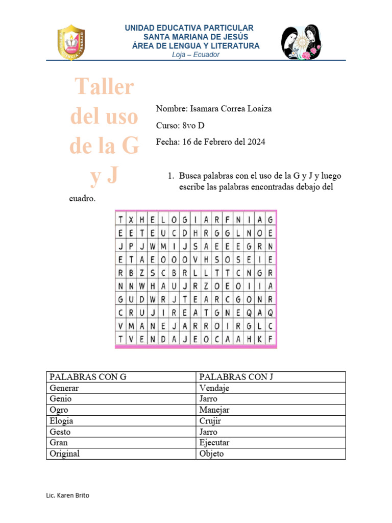 Actividades sobre el uso de G y J | PDF