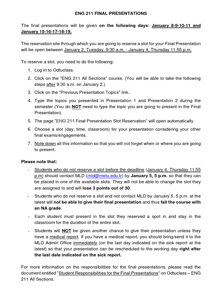 211 Final Presentations - Reservation Procedures | PDF