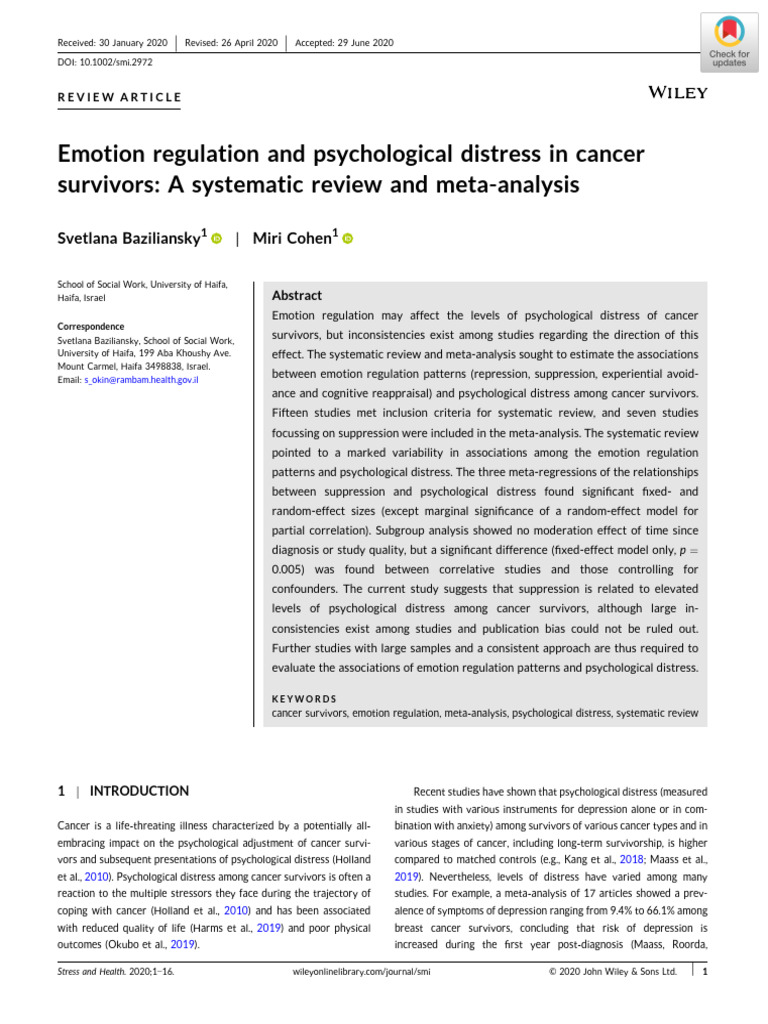 Systematic ER Distress Cancer | PDF | Emotional Self Regulation | Major ...