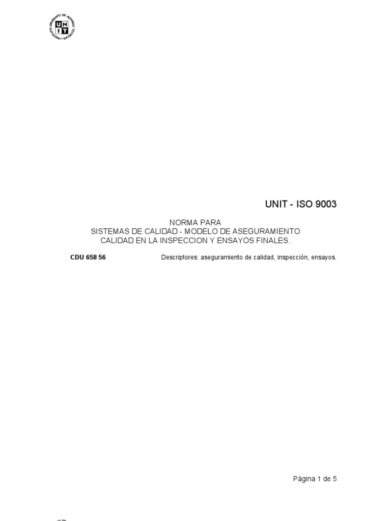Norma ISO 9003 UNIT Calidad en Las Inspecciones y Ensayos Finales | PDF ...