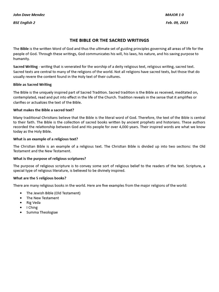 The Bible or Sacred Writings | PDF