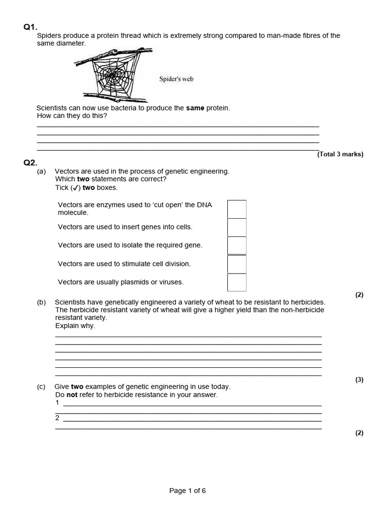 Genetic Engineering HT HW With Answers | PDF