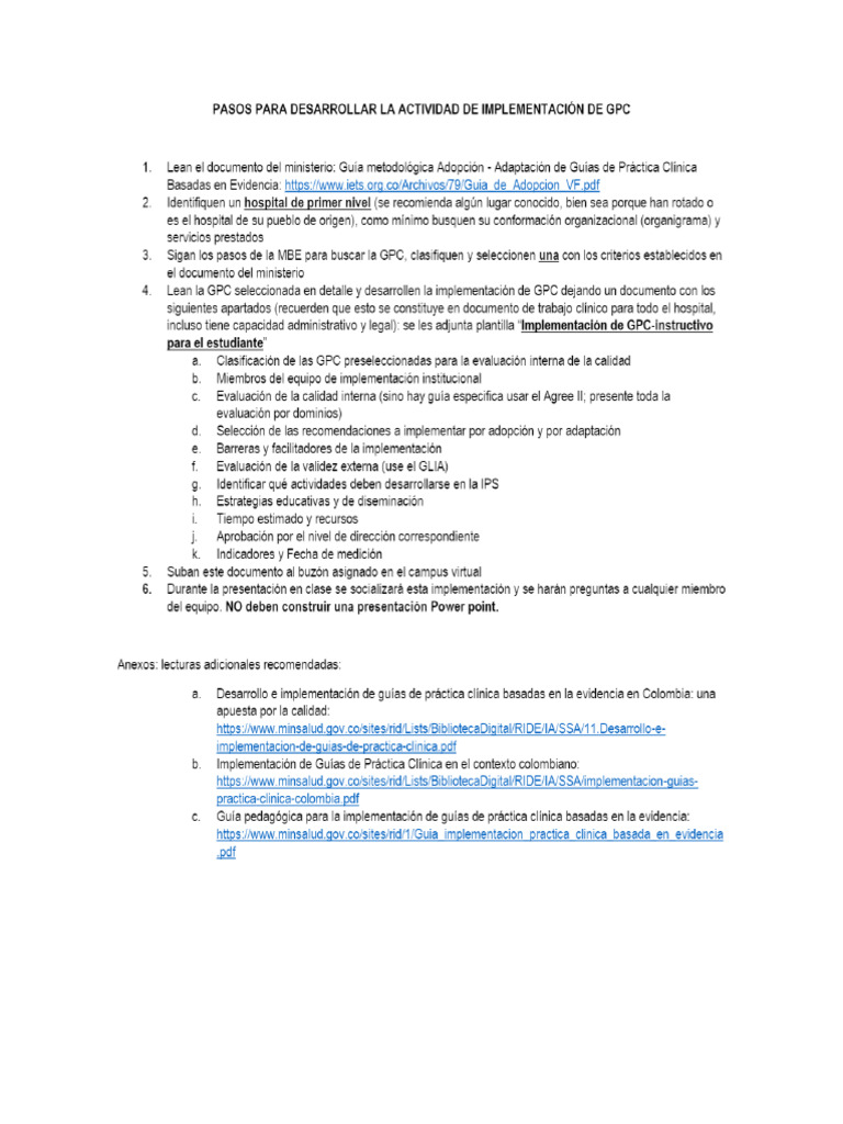Pasos para Desarrollar La Actividad de Implementación de GPC | PDF