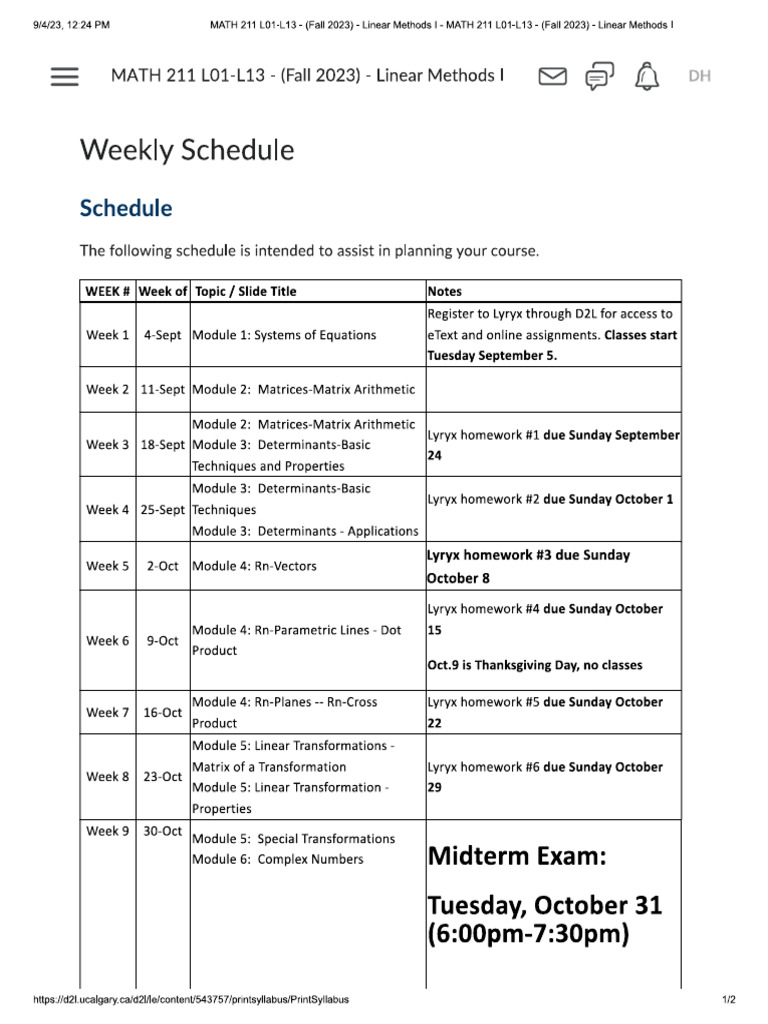 Math Schedule | PDF