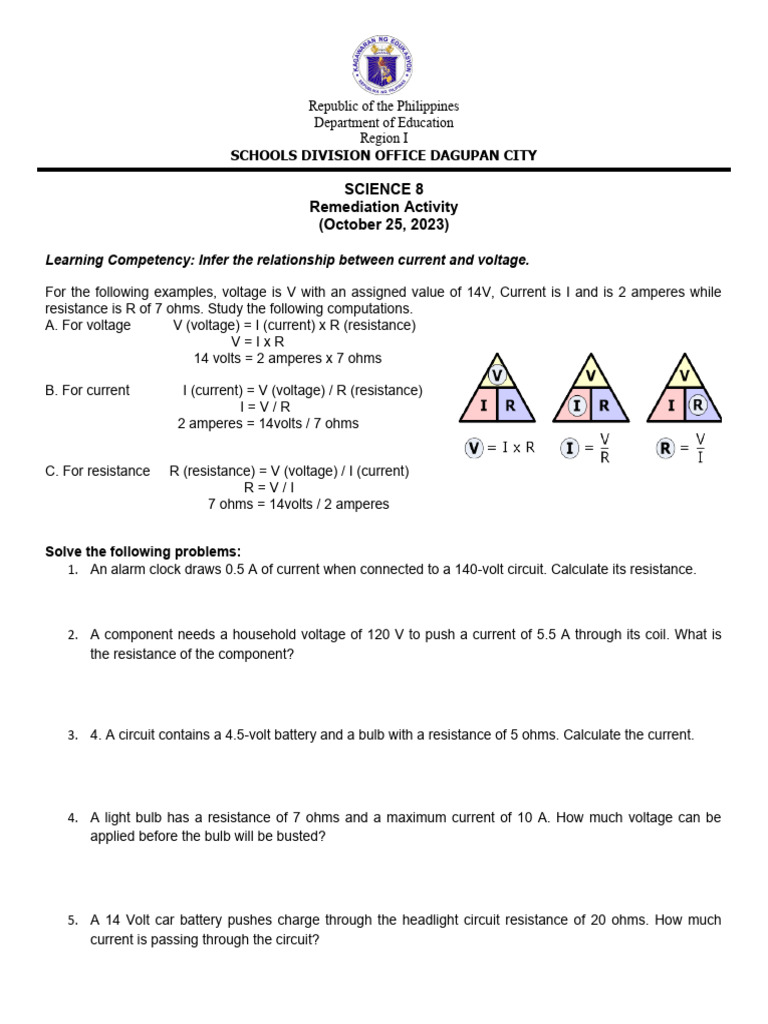 Science 8: Voltage, Current, and Energy Problems | PDF | Electrical ...