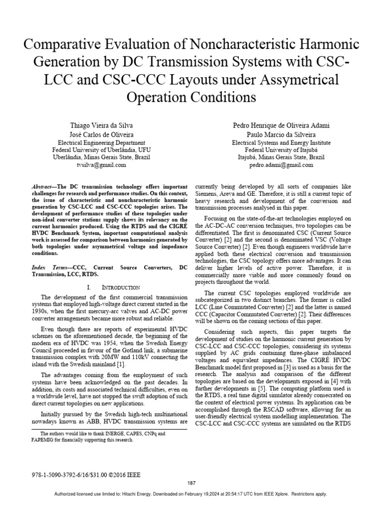 Comparative Evaluation of Noncharacteristic Harmonic Generation by DC ...