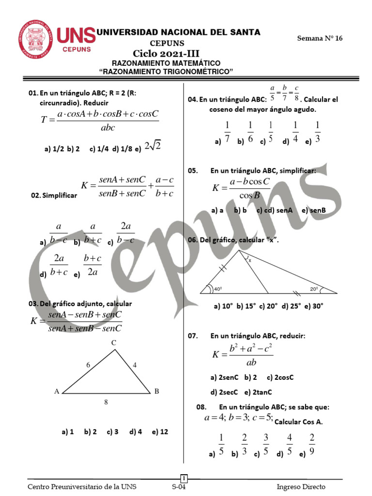 Problemas de Trigonometría Avanzada | PDF | Triángulo | Geometría euclidiana