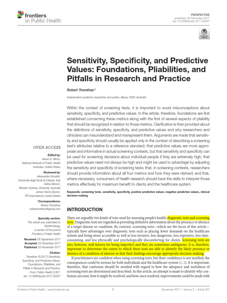 Sens Spec PPV NPV | PDF | Sensitivity And Specificity | Screening ...