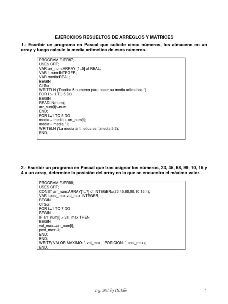 Ejercicios Resueltos de Arreglos y Matrices | Descargar gratis PDF | Estructura de datos de ...