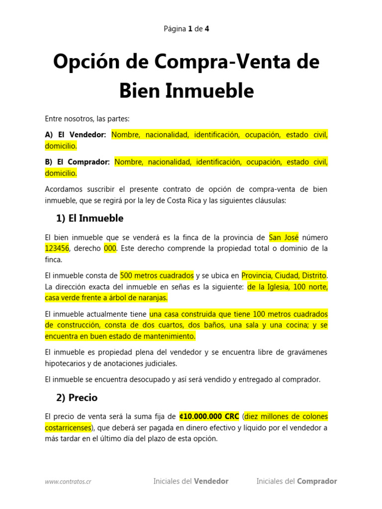 Formato de Opcion de Compra Venta de Bien Inmueble | PDF | Daños y perjuicios