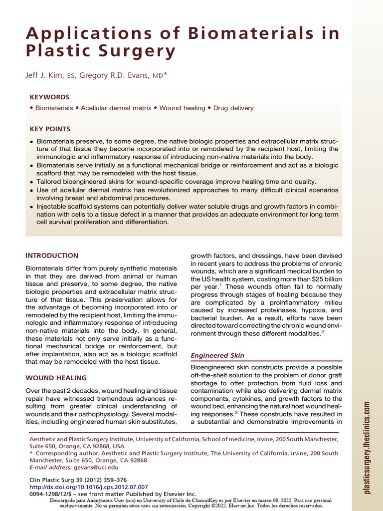 Applications of Biomaterials in Plastic Surgery | PDF | Medical ...