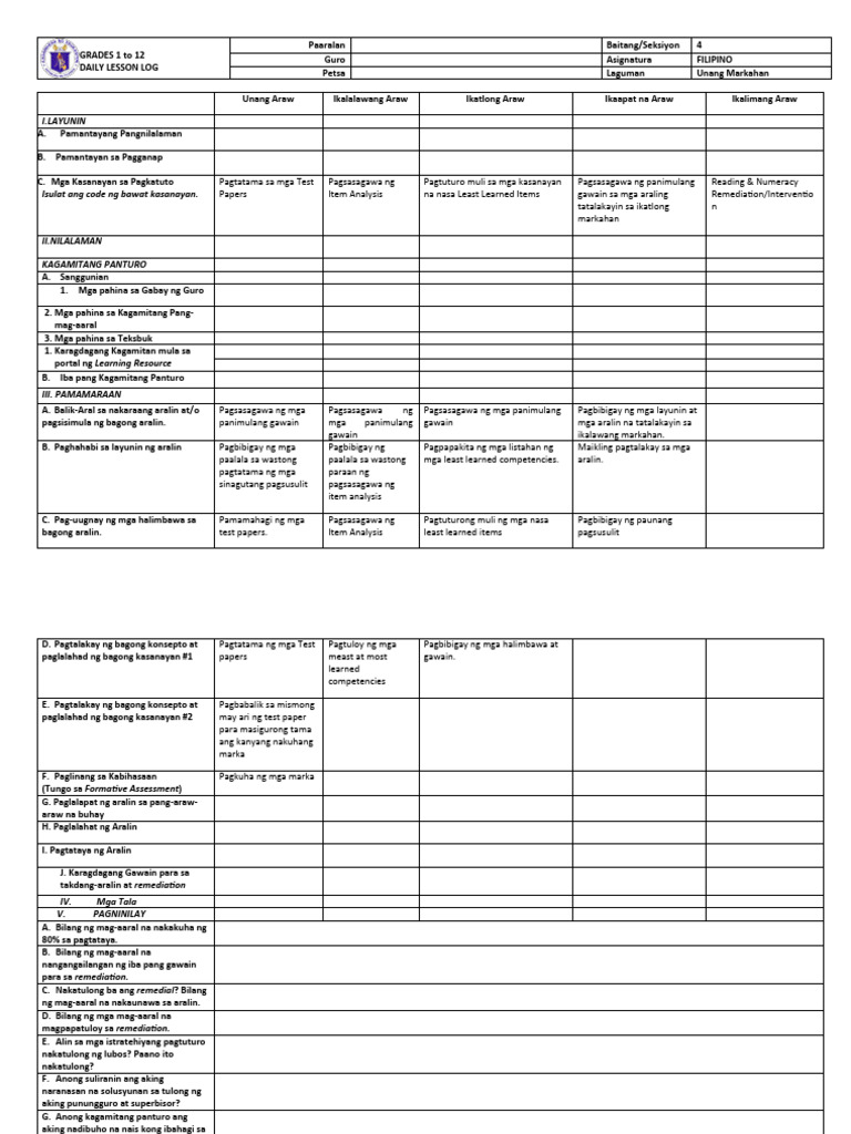 DLL Checking Item Analysis Reteaching of Least Learned Items Introduction of 2ND Q Lesson in ...